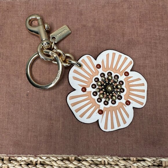 Coach | Accessories | Coach Tea Rose Bag Charm Key Ring Chalk Gold ...